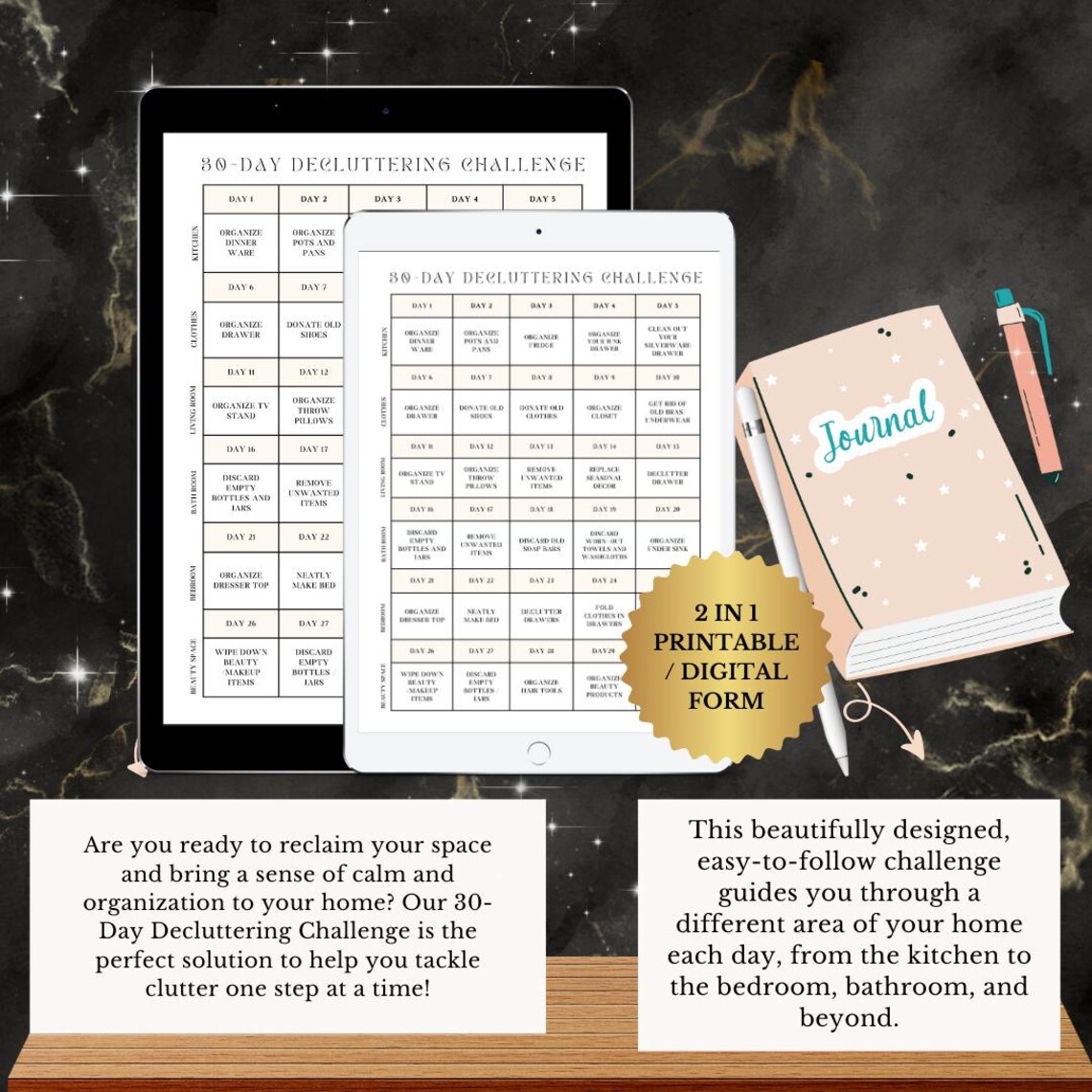 30 Days Declutter Challenge Planner Printable, Decluttering Guide, Declutter Planner, Declutter ...