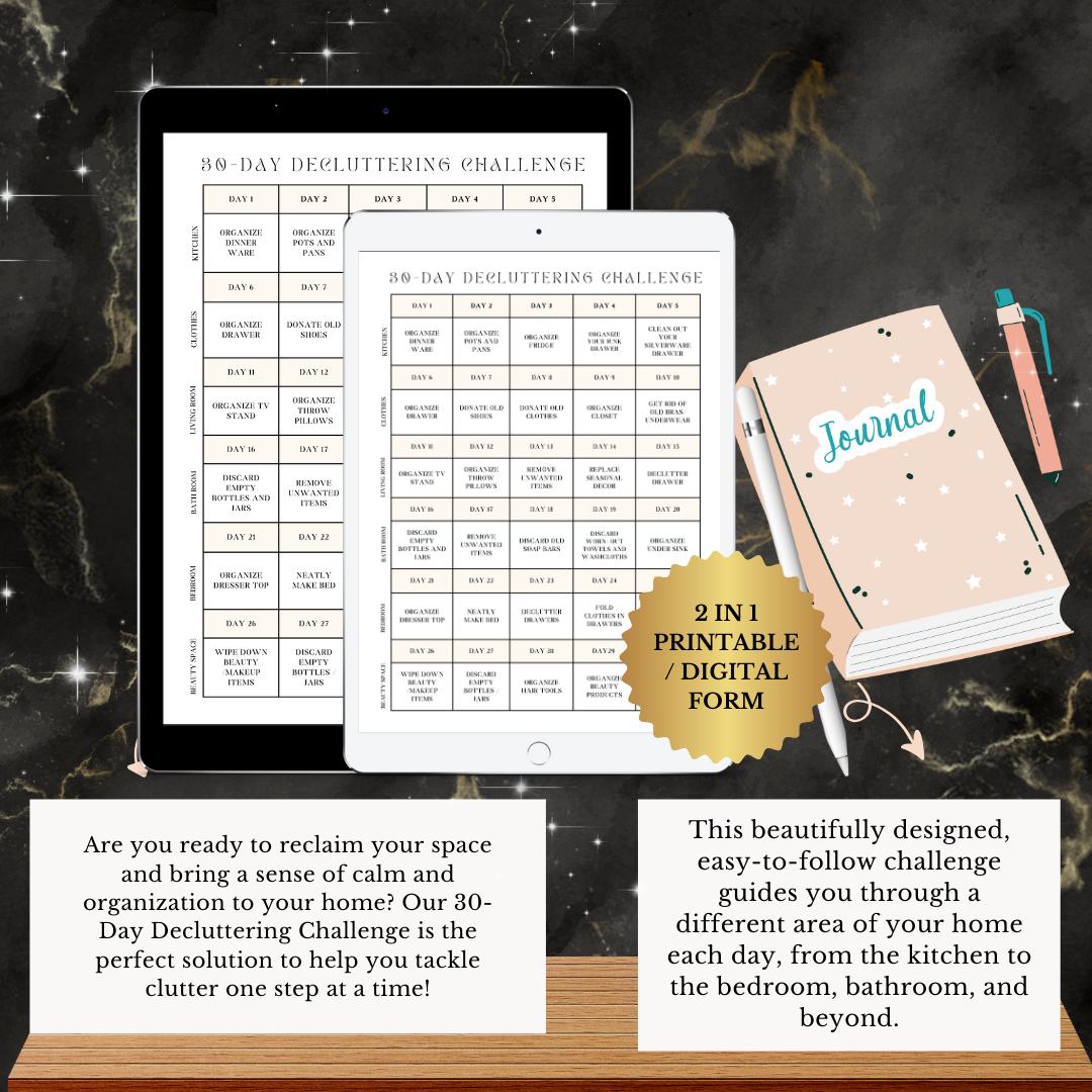30 Days Declutter Challenge Planner Printable, Decluttering Guide ...