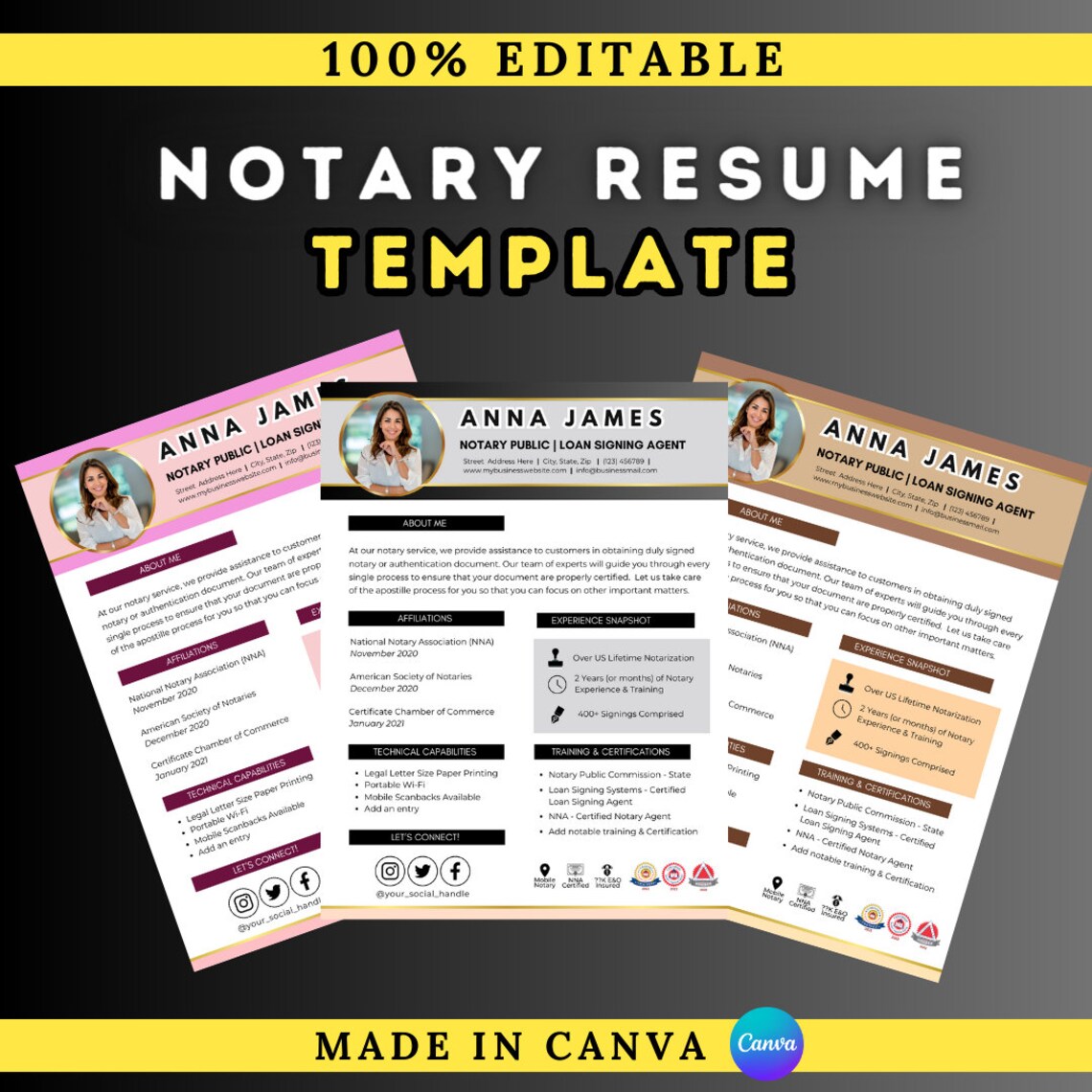 Notary Resume Template, Notary Resume Canva Template, Notary Letter ...