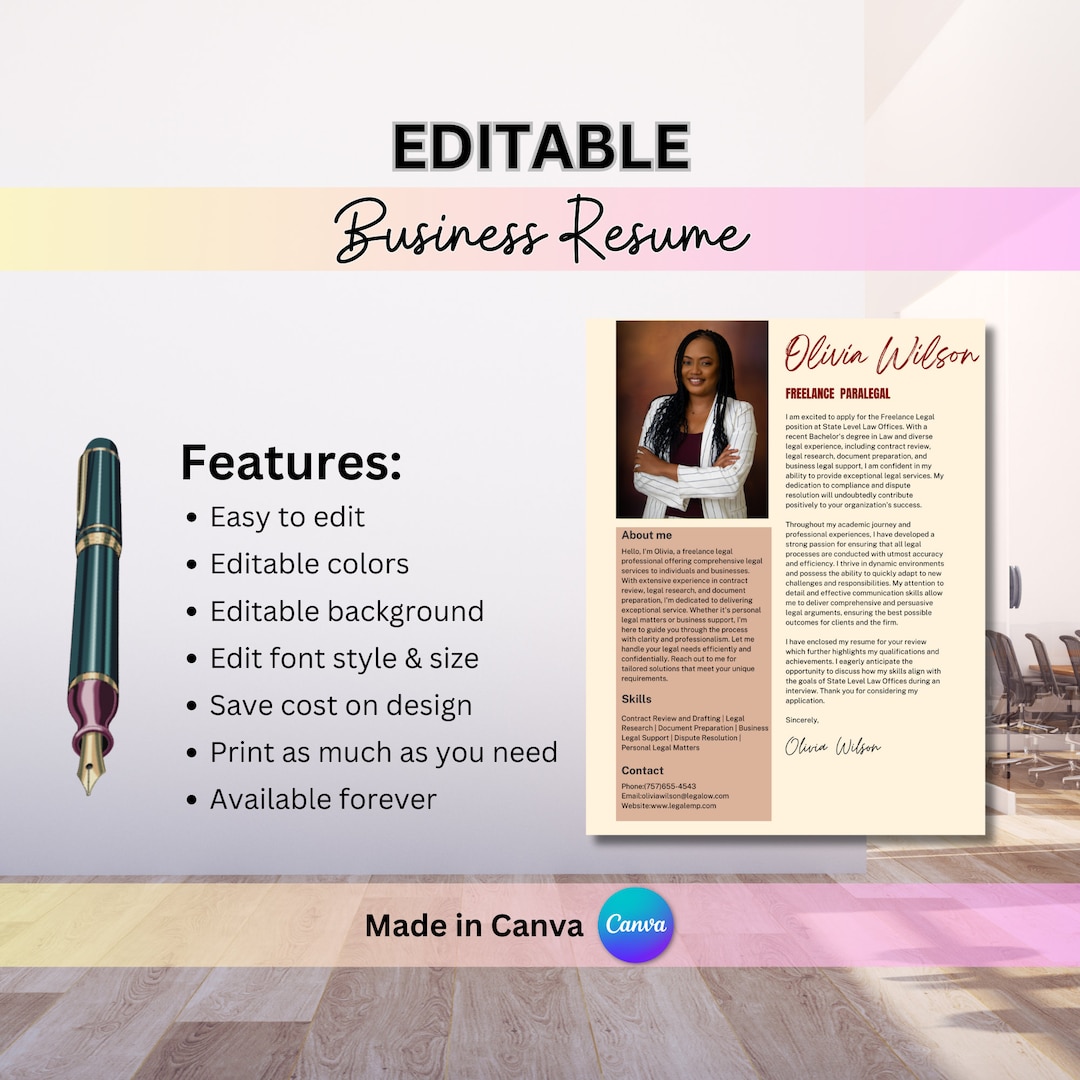 Notary Resume Template, Freelance, Paralegal, Notary Resume Canva ...