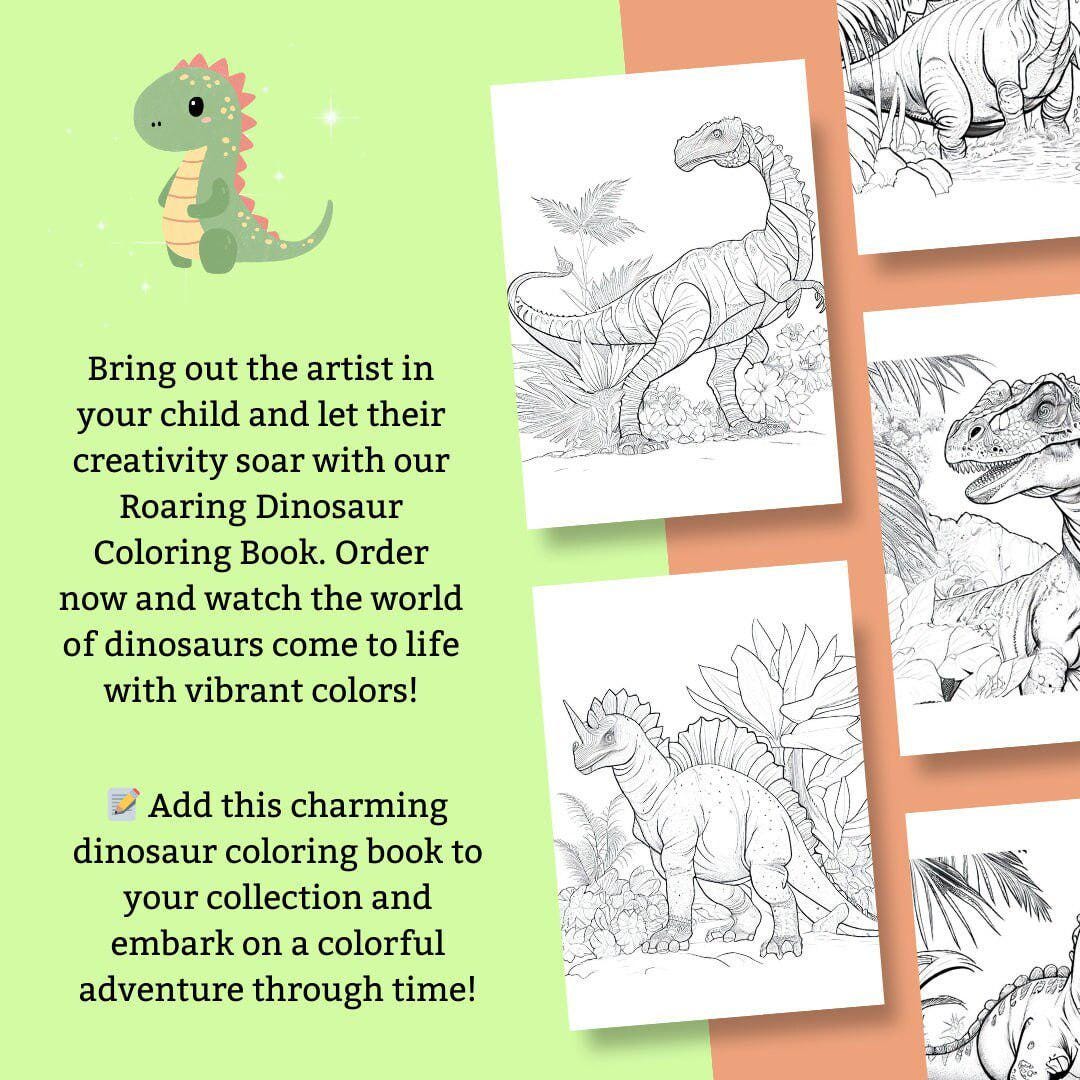 Dinosaur Coloring Pages, Set of 10, Creative Activity, Dinosaur ...