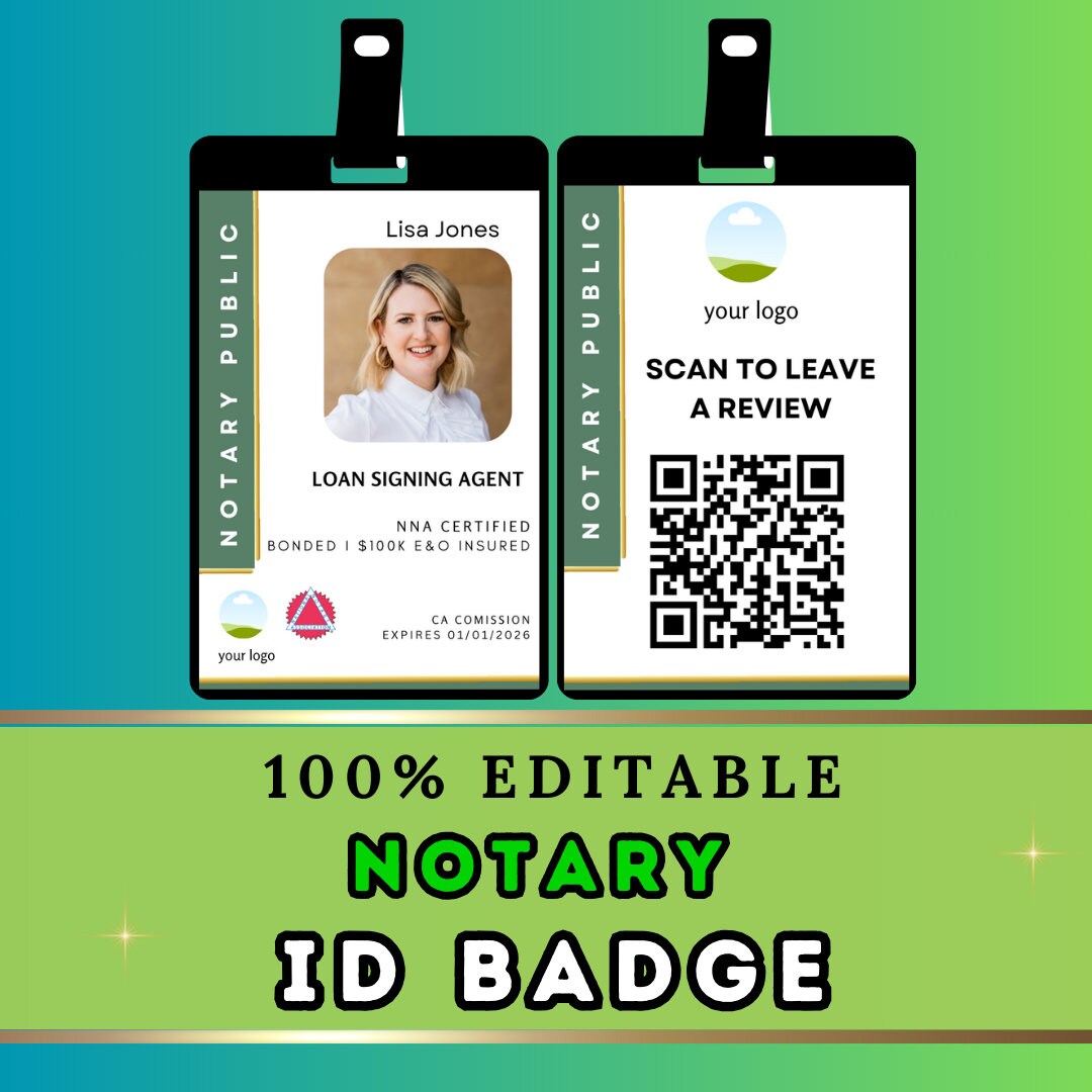 Notary ID Badge Template, Notary Badge for Loan Signing Agent, Canva ...