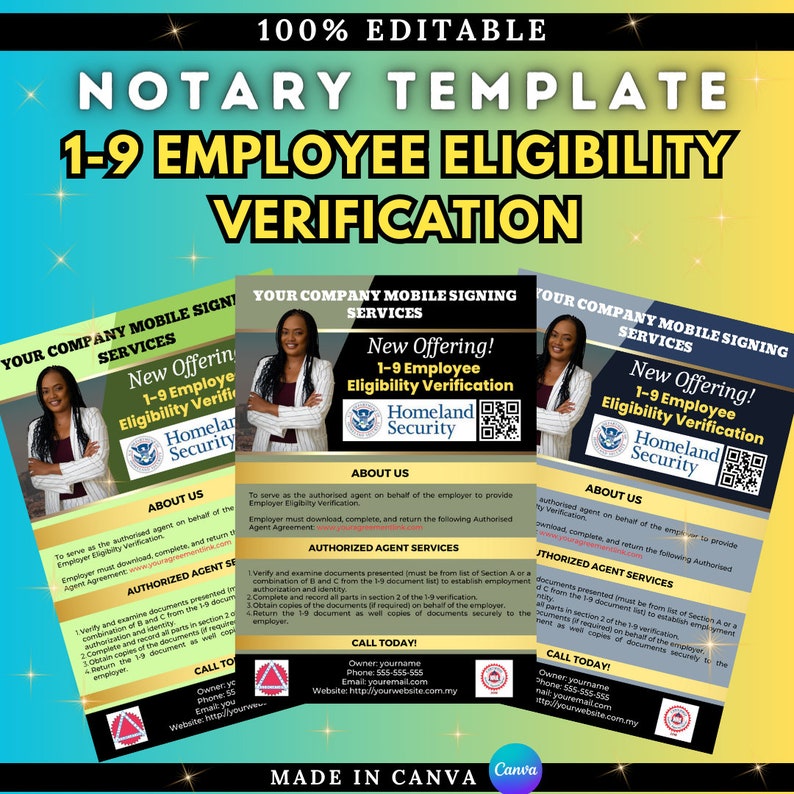 1-9 Employee Eligibility Verification Flyers Template, Notary Marketing ...
