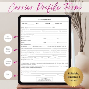 Carrier Profile Form, Carrier Registration Form, Transportation Carrier Profile, Freight Carrier ...