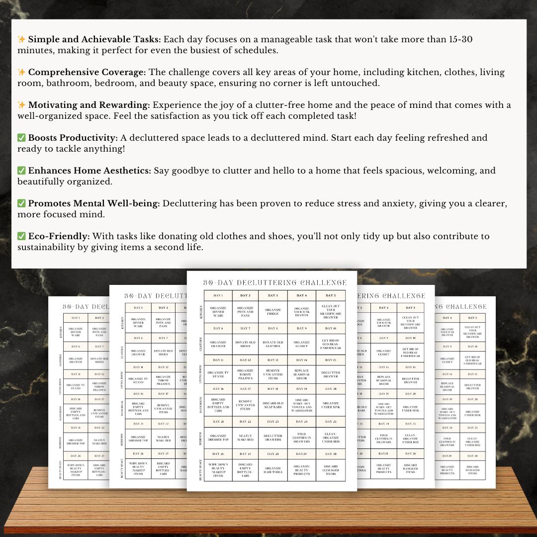 30 Days Declutter Challenge Planner Printable, Decluttering Guide ...