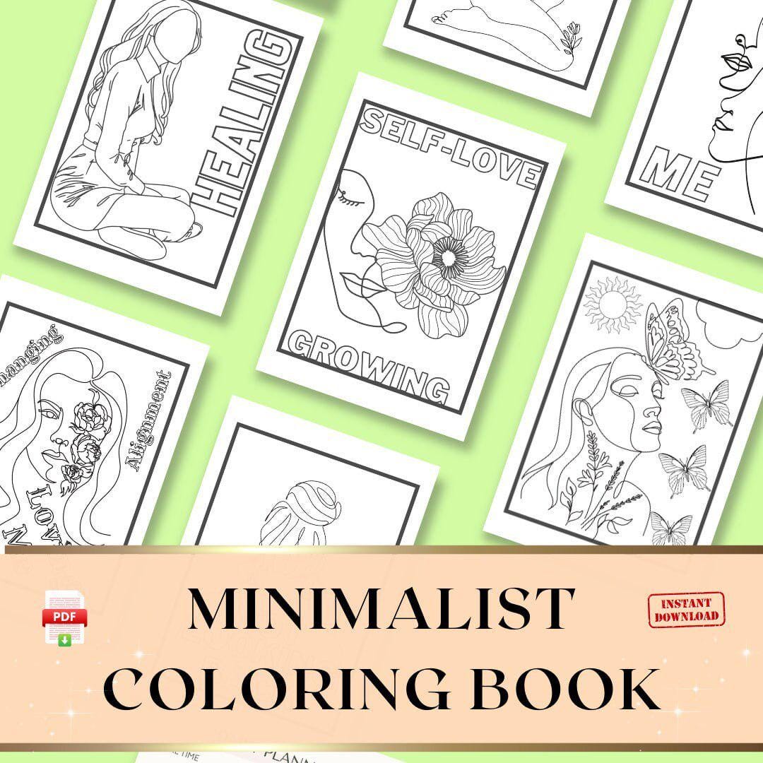 Minimalist Woman Art Coloring Book: Boho Black and White (printable PDF ...