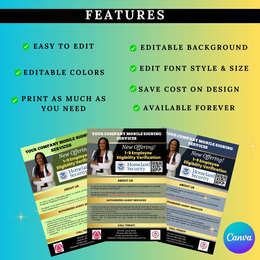 1-9 Employee Eligibility Verification Flyers Template, Notary Marketing ...