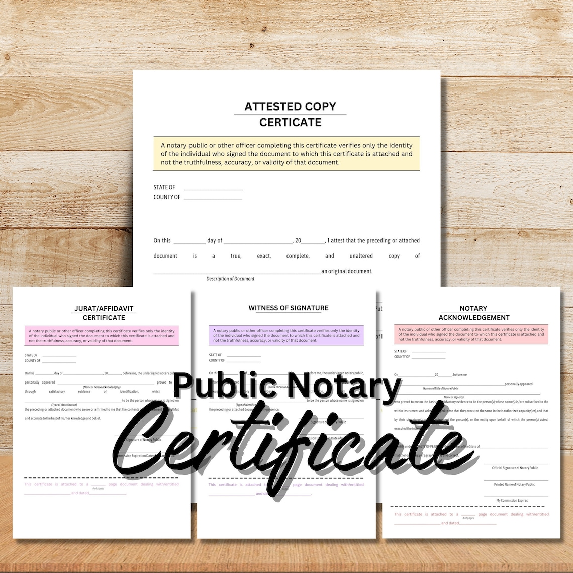 Notary Public Acknowledgement, Jurat Certificate, Easy Download ...