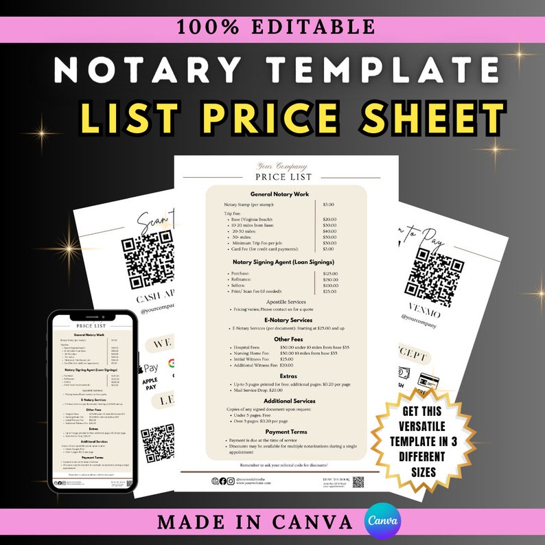 Notary List Price Sheet, Notary Flyers, Notary Bundle, Notary Marketing ...