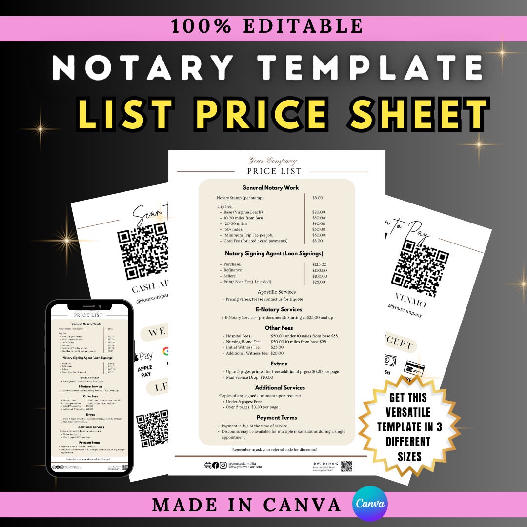 Notary List Price Sheet, Notary Flyers, Notary Bundle, Notary Marketing ...