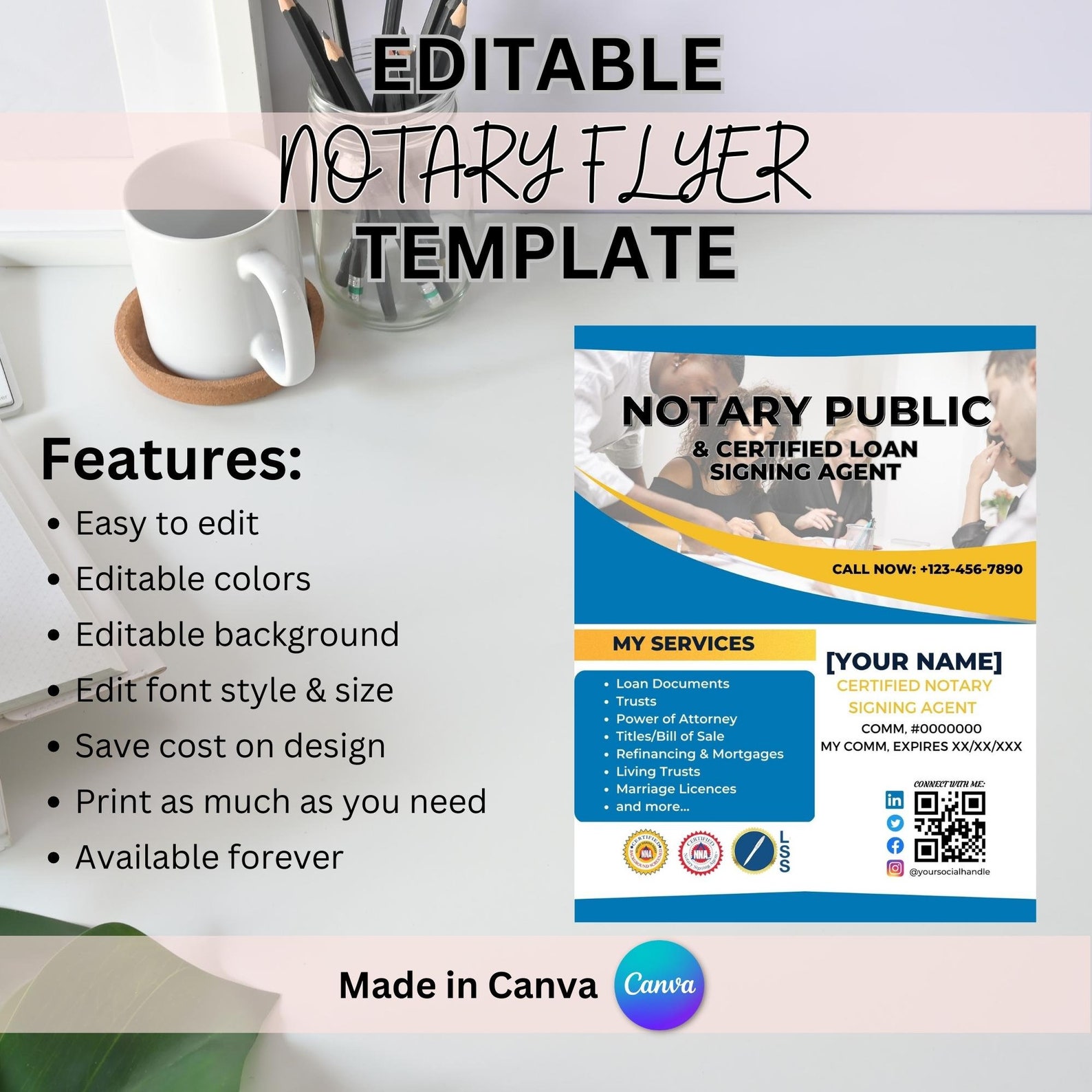 Notary Signing Agent Flyer Template, Notary Marketing Canva Edit Flyer ...