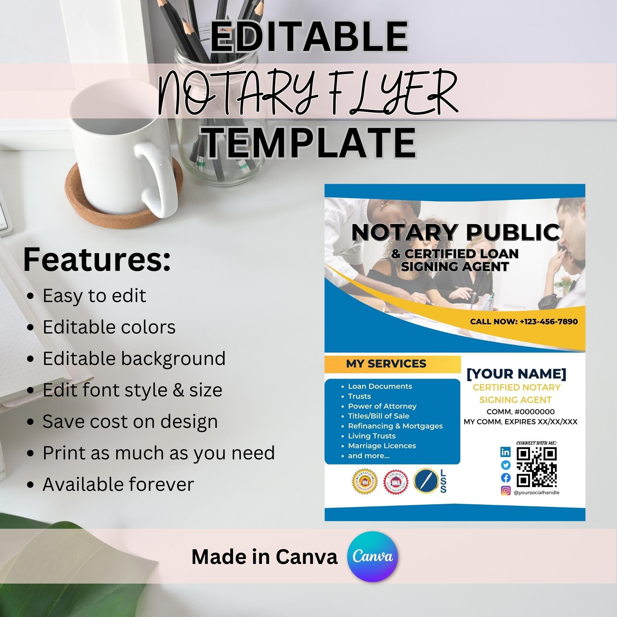 Notary Signing Agent Flyer Template, Notary Marketing Canva Edit Flyer ...