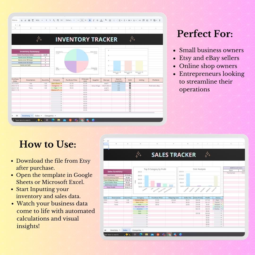 Inventory Sales Tracker Spreadsheet Small Business Inventory Template ...