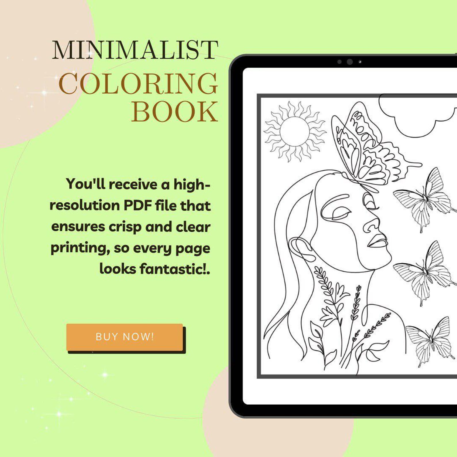 Minimalist Woman Art Coloring Book: Boho Black and White (printable PDF ...