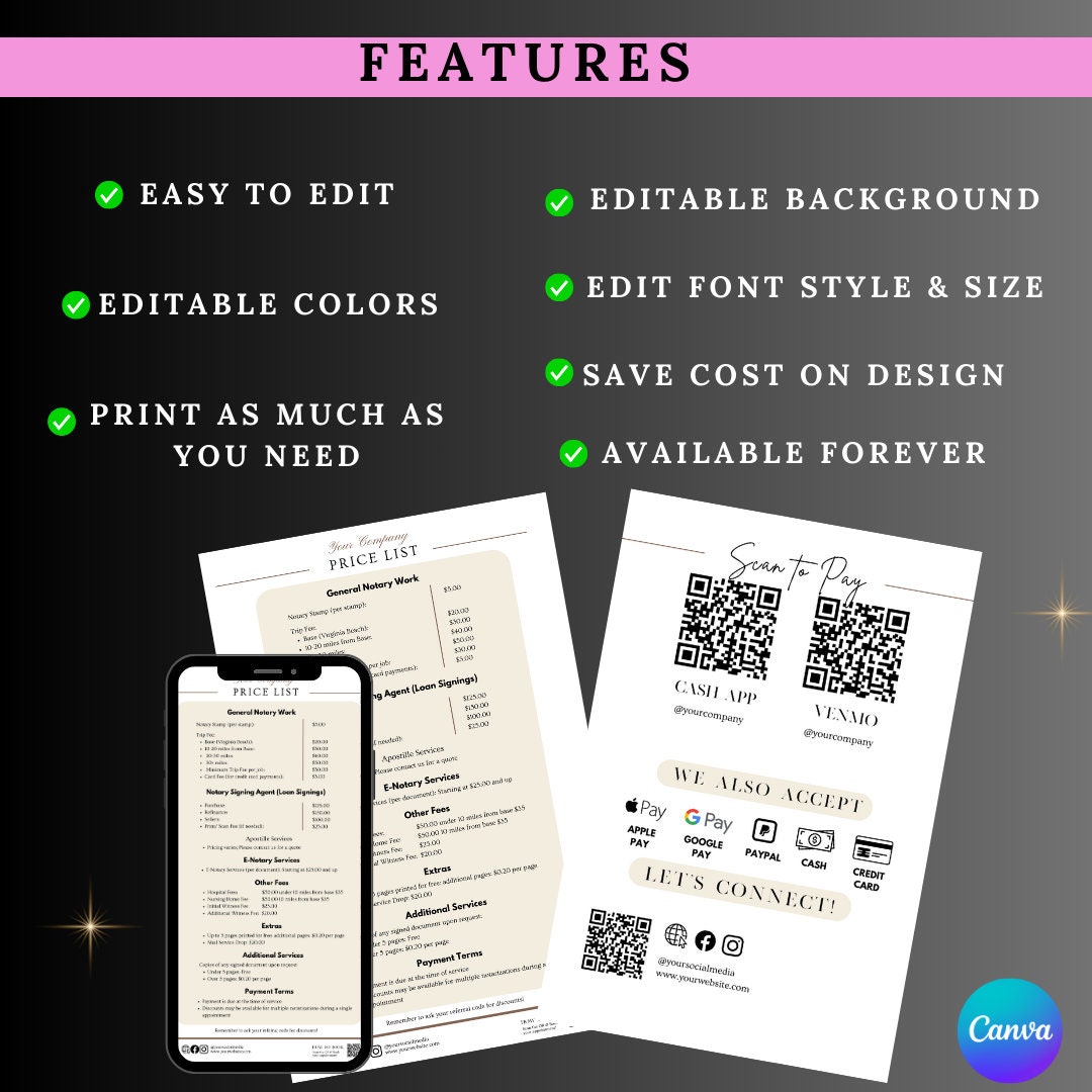 Notary List Price Sheet, Notary Flyers, Notary Bundle, Notary Marketing ...