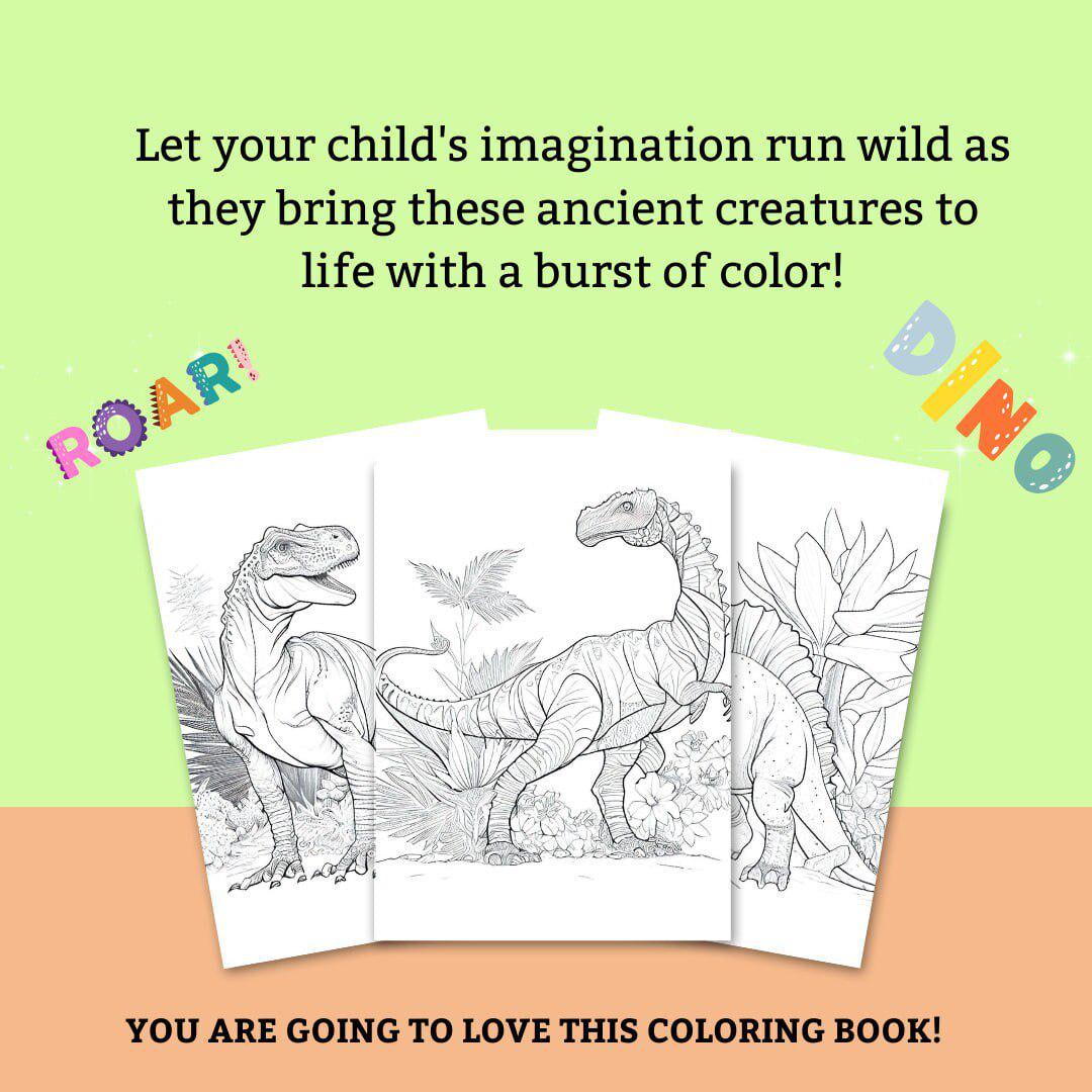 Dinosaur Coloring Pages, Set of 10, Creative Activity, Dinosaur ...