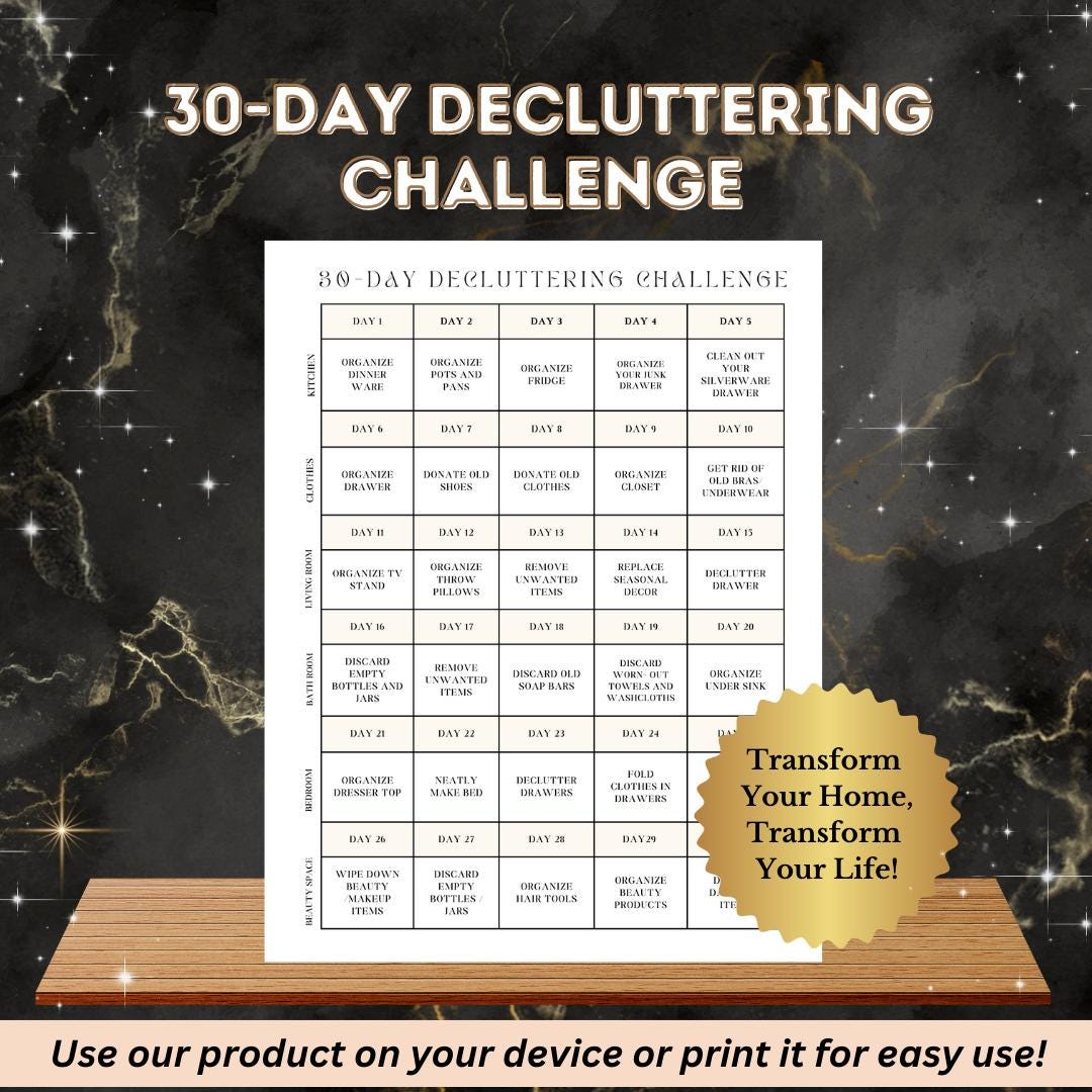 30 Days Declutter Challenge Planner Printable, Decluttering Guide ...