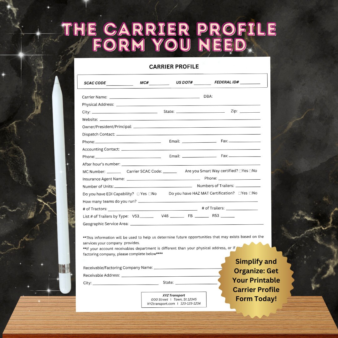 Carrier Profile Form, Carrier Registration Form, Transportation Carrier ...