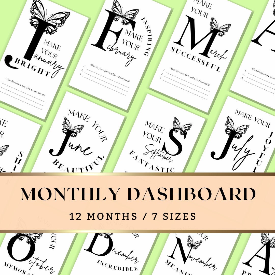Monthly Dashboard, Dashboard Pages, A5 Planner, Printable Dashboard ...