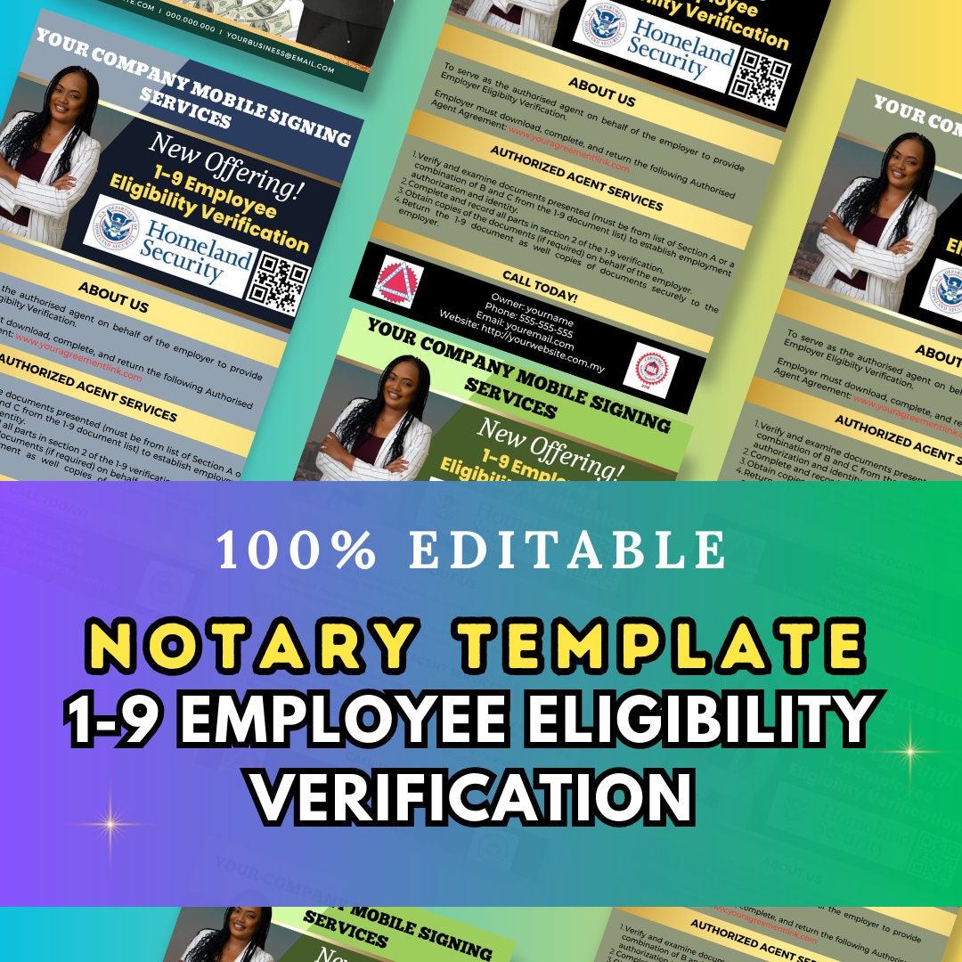 1-9 Employee Eligibility Verification Flyers Template, Notary Marketing ...