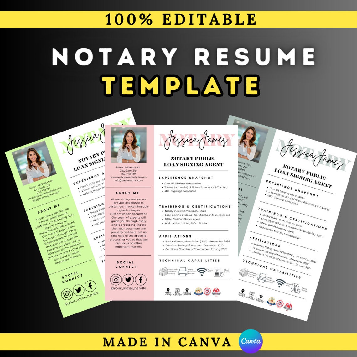 Notary Resume Template, Loan Signing Agent Letter, Notary Resume Canva ...