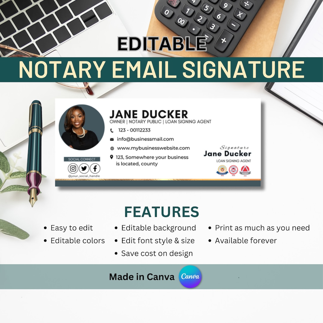 Notary Email Signature Template, Editable Notary Email Signature ...