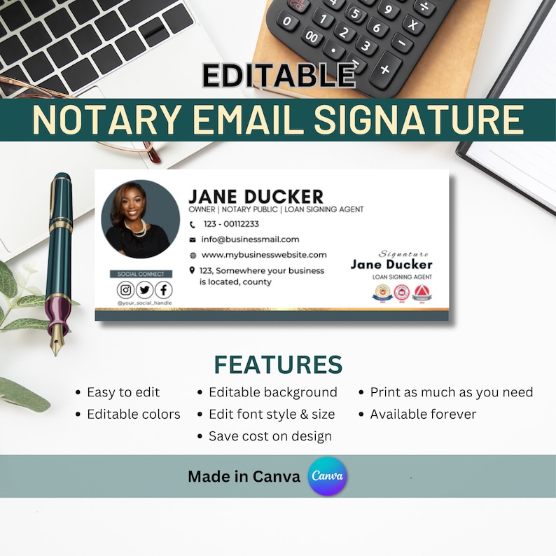 Notary Email Signature Template, Editable Notary Email Signature ...