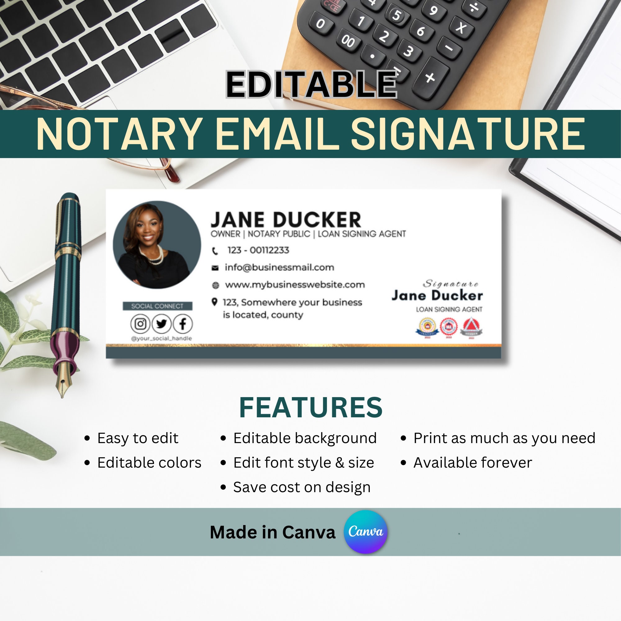 Notary Email Signature Template, Editable Notary Email Signature ...