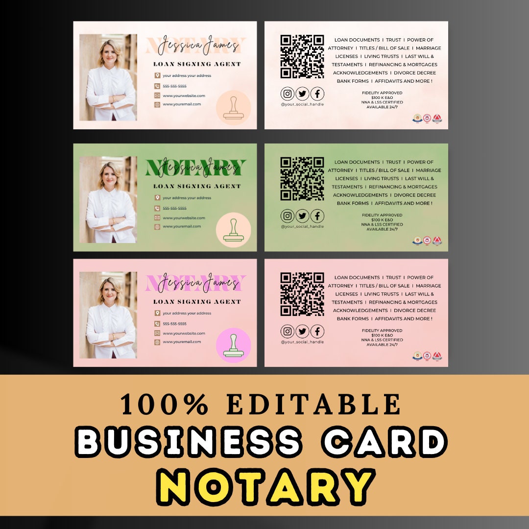 Notary Business Card, Notary Agent Marketing and Branding Bundle ...