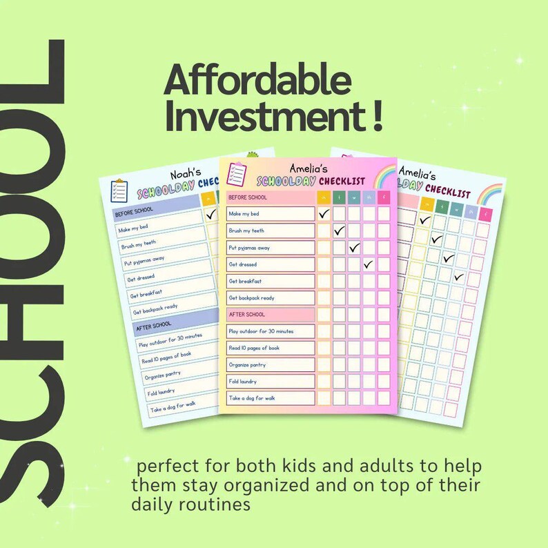 Editable Schoolday Checklist for Kids, Printable, Kids Chore Chart ...