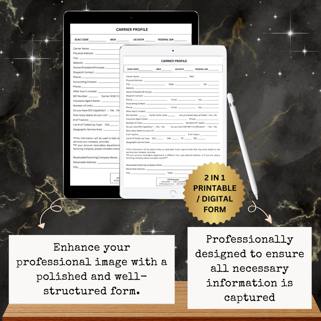 Carrier Profile Form, Carrier Registration Form, Transportation Carrier ...
