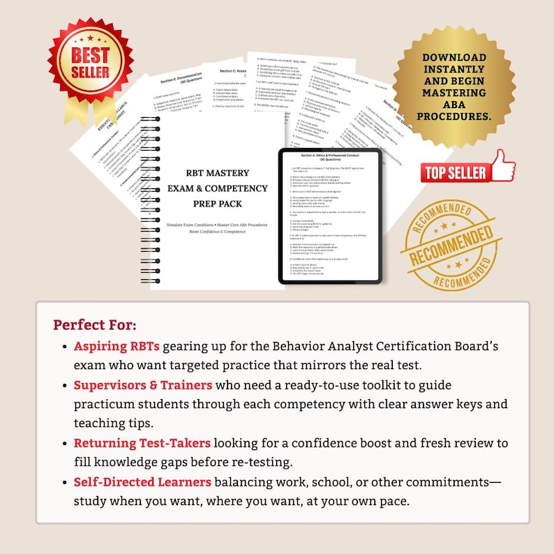RBT Mastery Exam, ABA Study Guide, Practice Questions, Printable ...