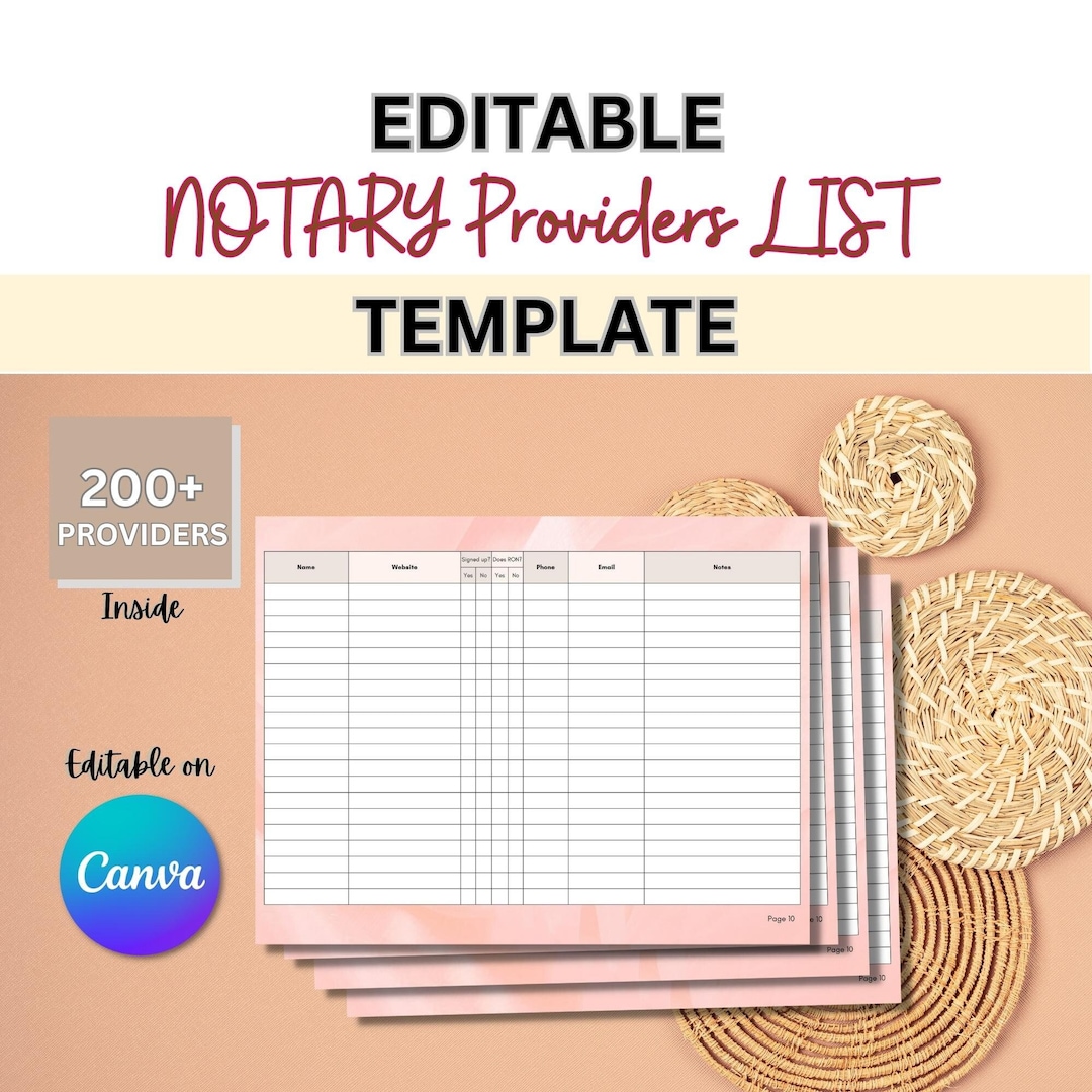 Notary Providers Sheet Template Providers List Sheet Notary - Etsy