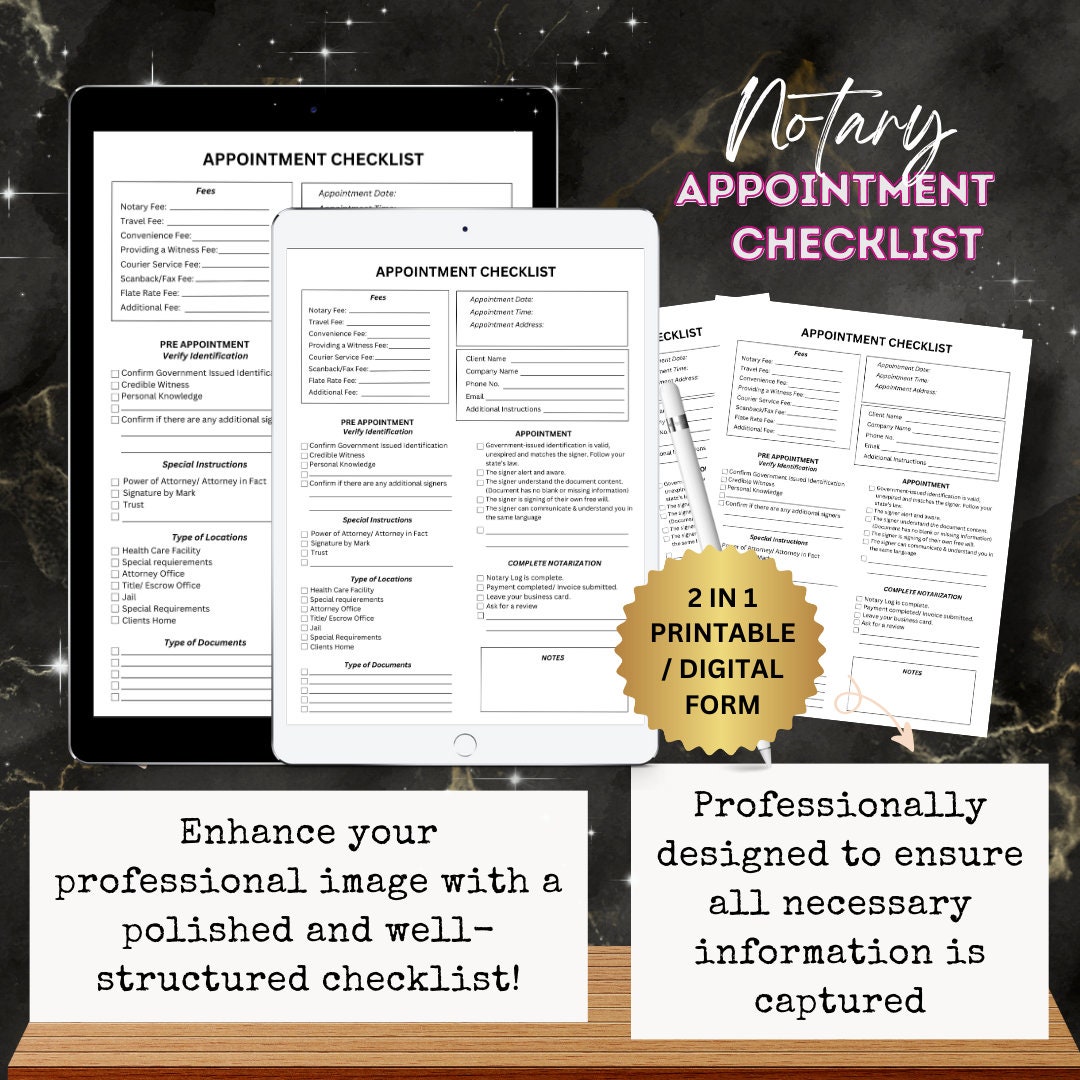 Notary Appointment Checklist Form, Notary Public Form Signing Agent ...