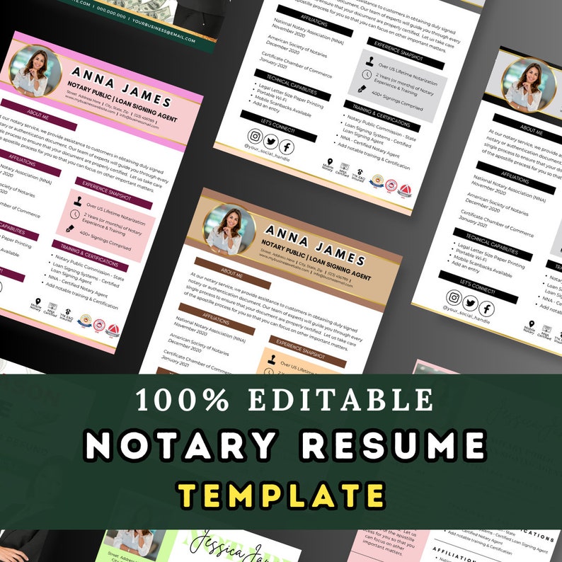 Notary Resume Template, Notary Resume Canva Template, Notary Letter ...