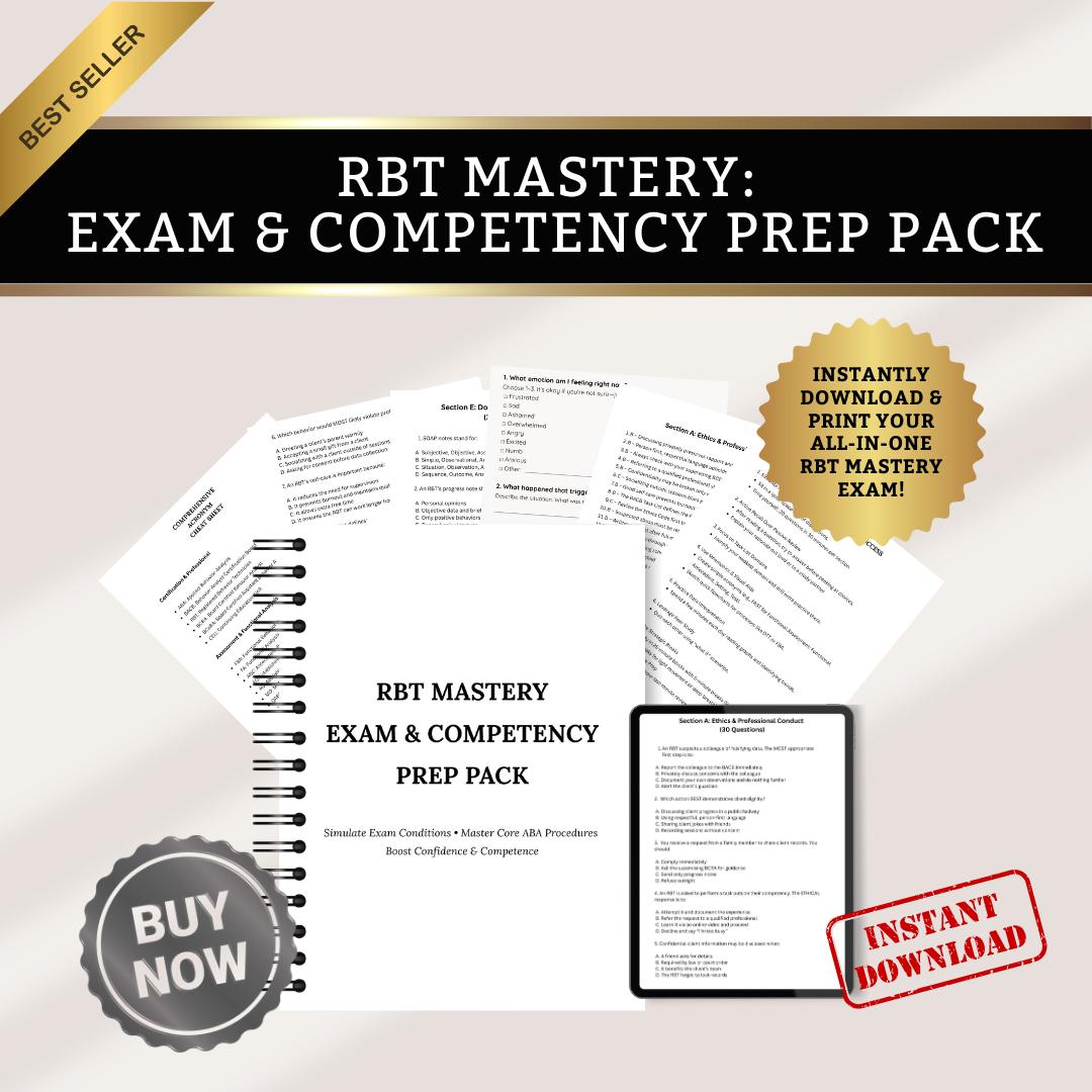 RBT Mastery Exam, ABA Study Guide, Practice Questions, Printable ...