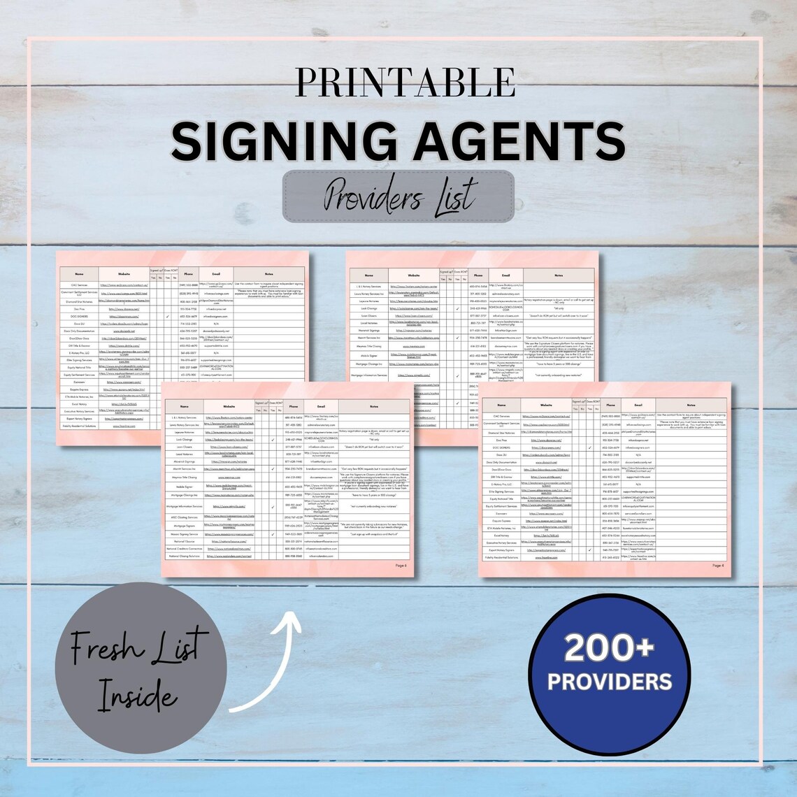 Notary Providers Sheet Template, Providers List Sheet, Notary Marketing ...