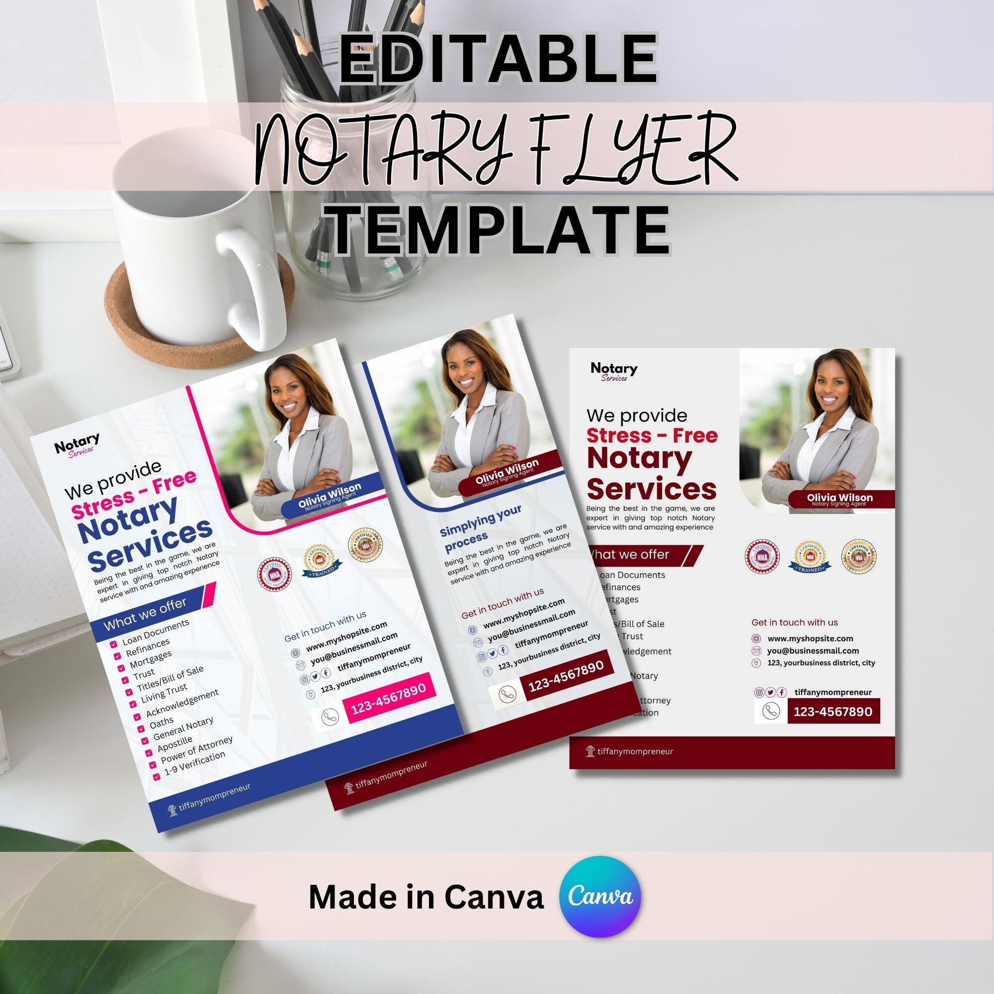 Notary Signing Agent Flyer Template, Notary Marketing Canva Edit Flyer ...