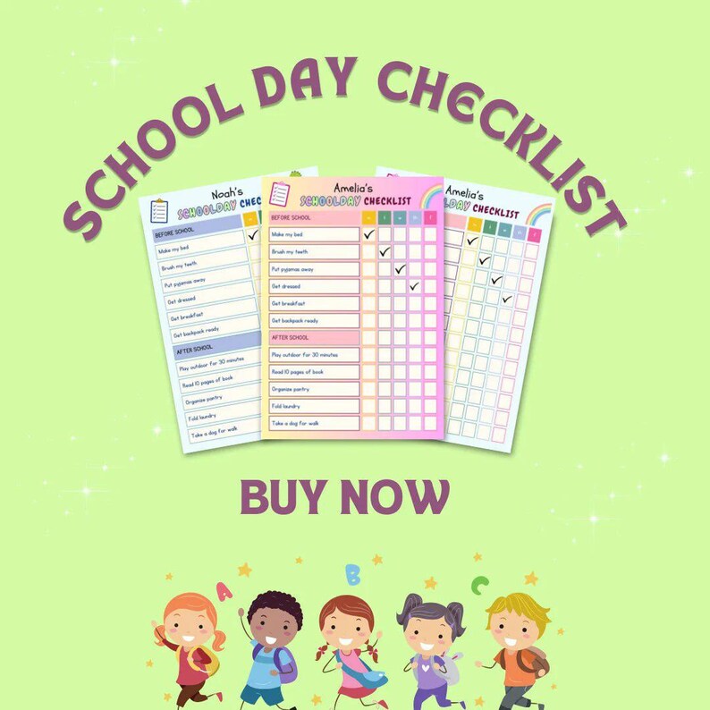 Editable Schoolday Checklist for Kids, Printable, Kids Chore Chart ...