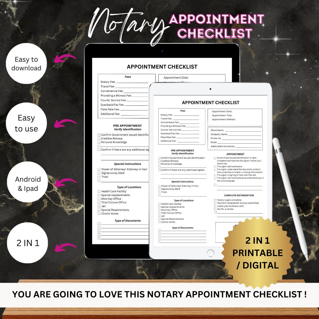 Notary Appointment Checklist Form, Notary Public Form Signing Agent ...