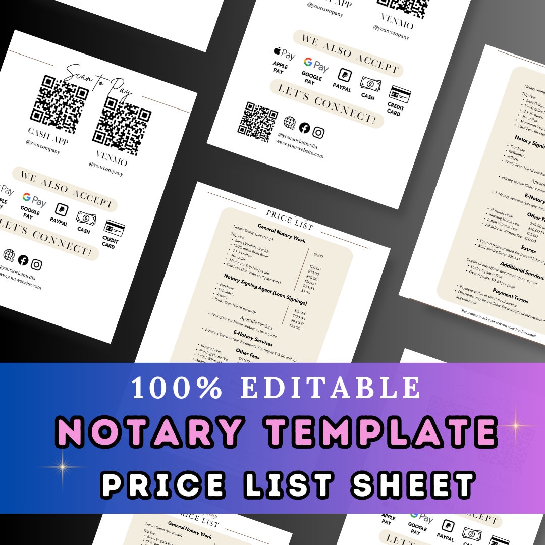Notary List Price Sheet, Notary Flyers, Notary Bundle, Notary Marketing ...