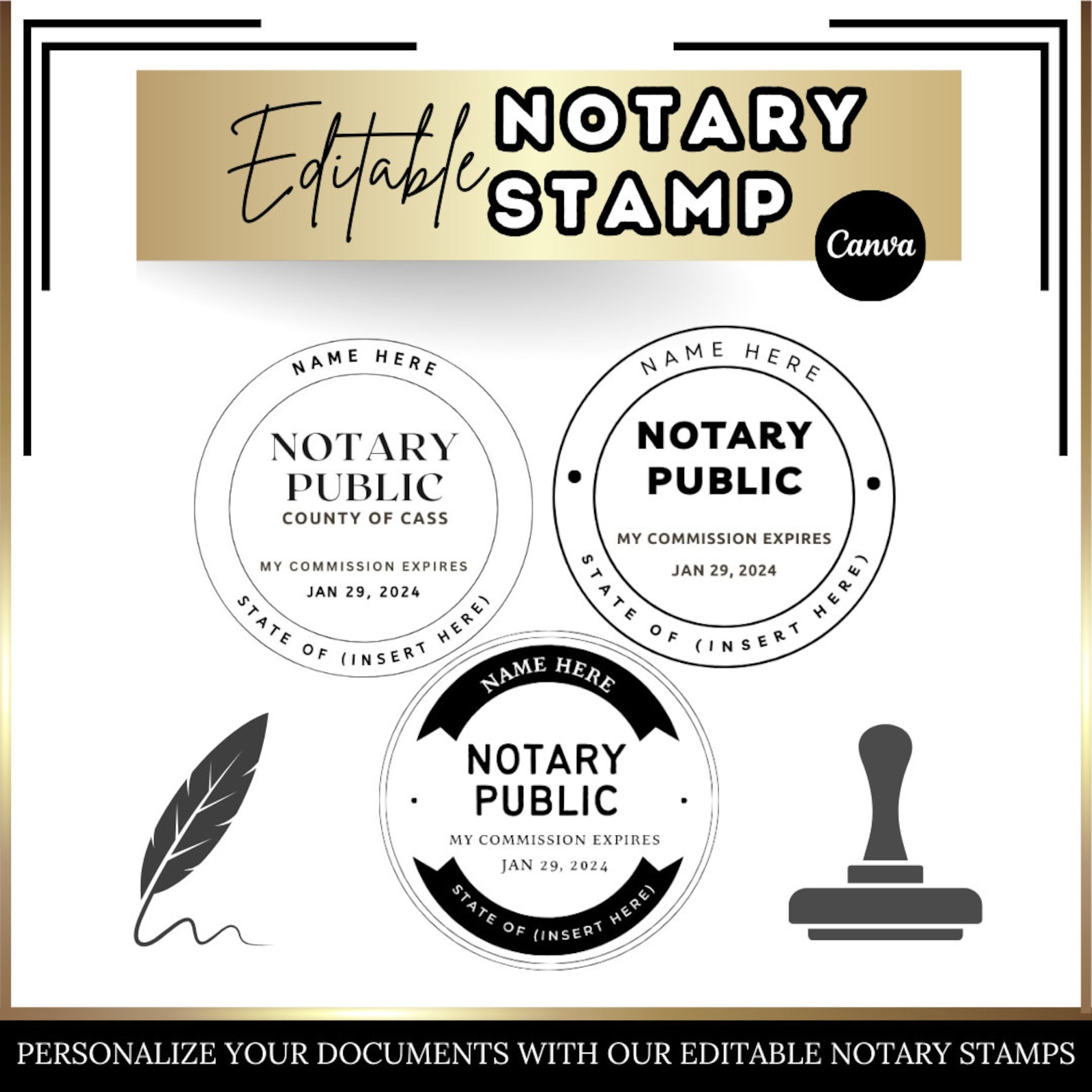 Notary Public Stamp, Editable Notary Stamp, Notarial Stamp, State Seal ...