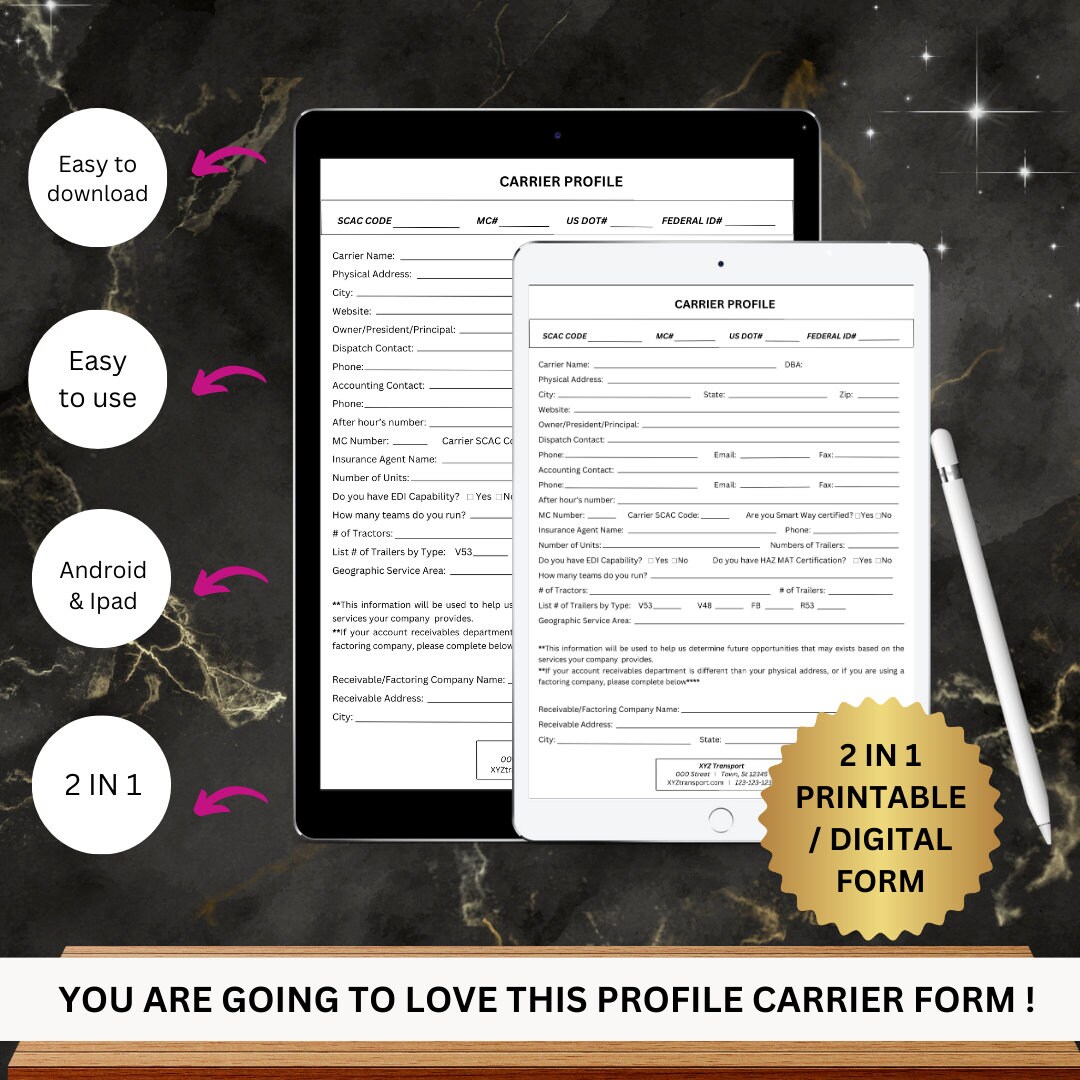 Carrier Profile Form, Carrier Registration Form, Transportation Carrier ...