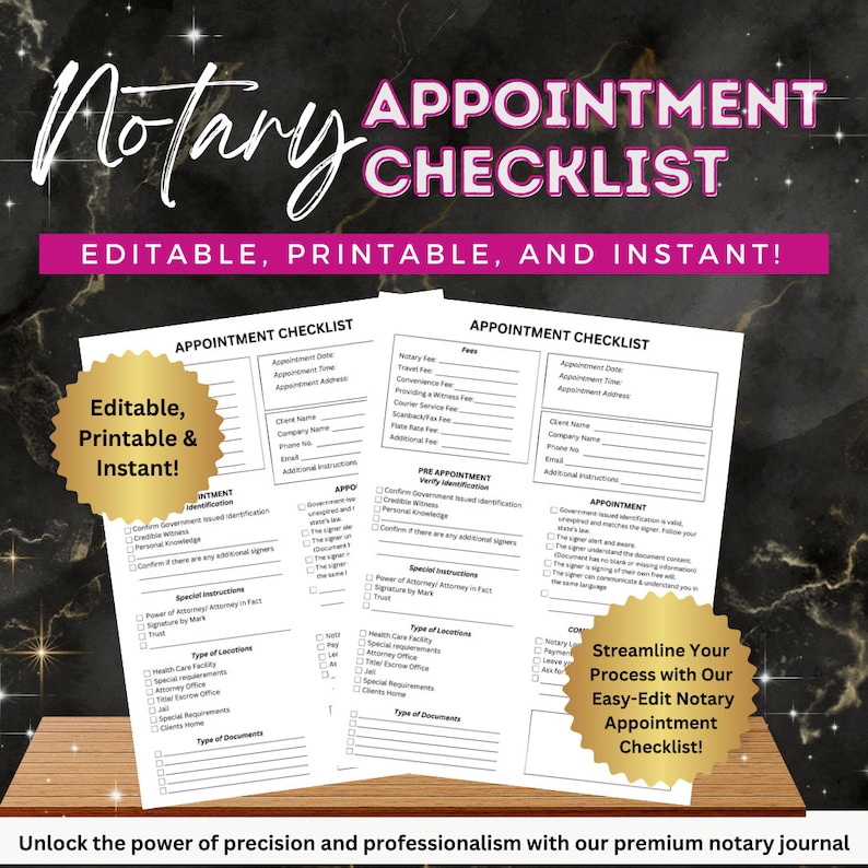 Notary Appointment Checklist Form, Notary Public Form Signing Agent ...