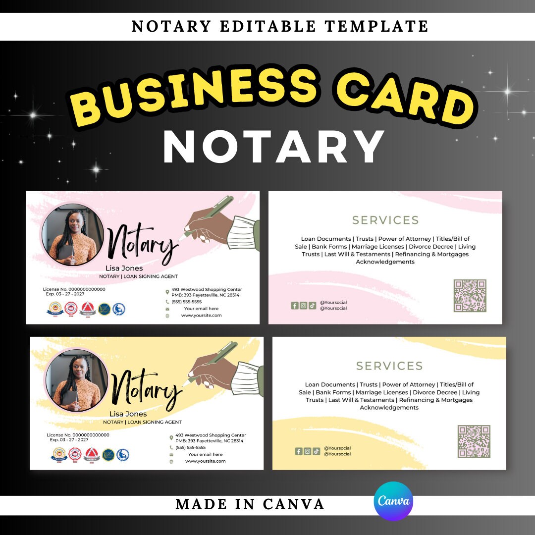 Notary Business Card, Notary Agent Marketing and Branding Bundle ...