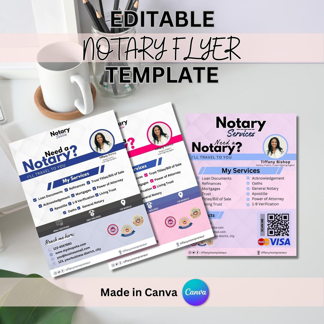 Notary Signing Agent Flyer Template, Notary Marketing Canva Edit Flyer ...