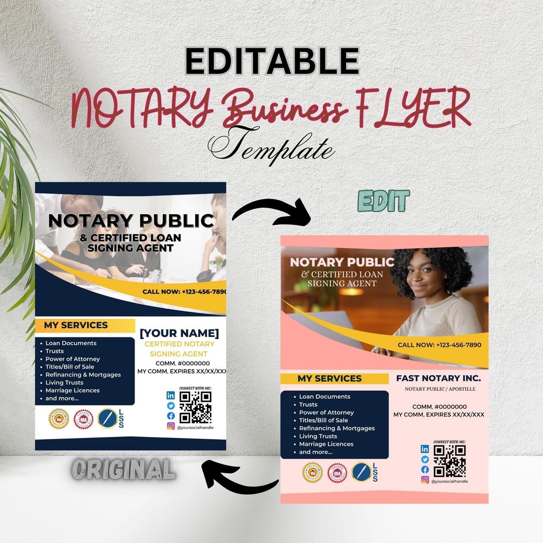 Notary Signing Agent Flyer Template, Notary Marketing Canva Edit Flyer ...