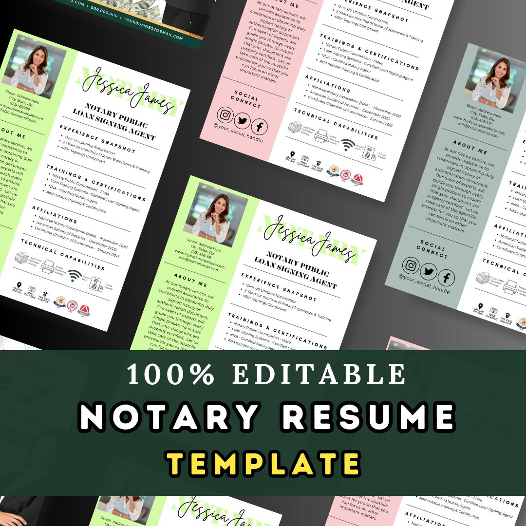 Notary Resume Template, Loan Signing Agent Letter, Notary Resume Canva ...