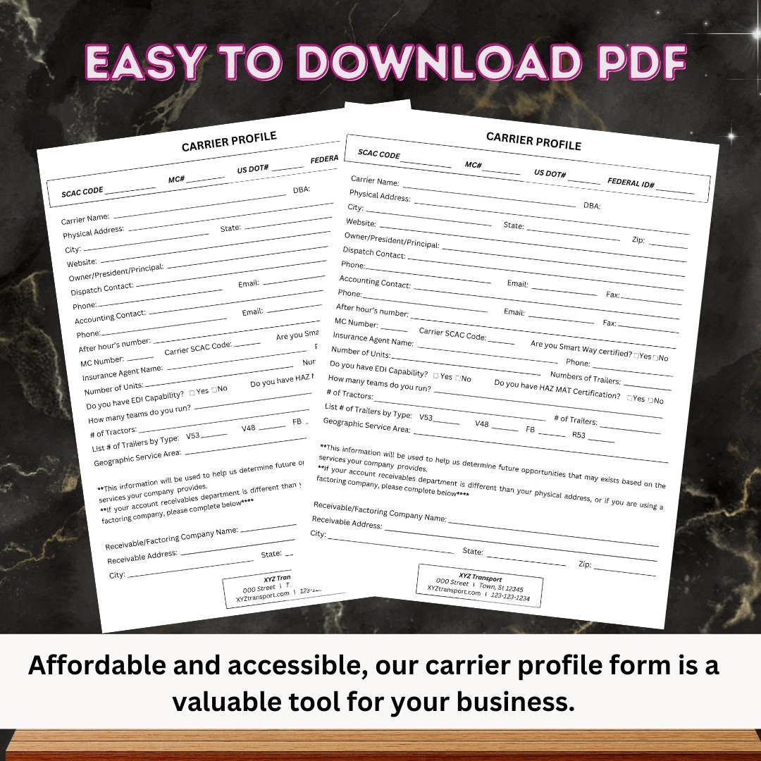 Carrier Profile Form, Carrier Registration Form, Transportation Carrier ...