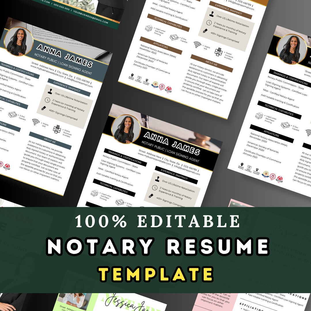 Notary Resume Template, Notary Resume Canva Template, Notary Letter ...